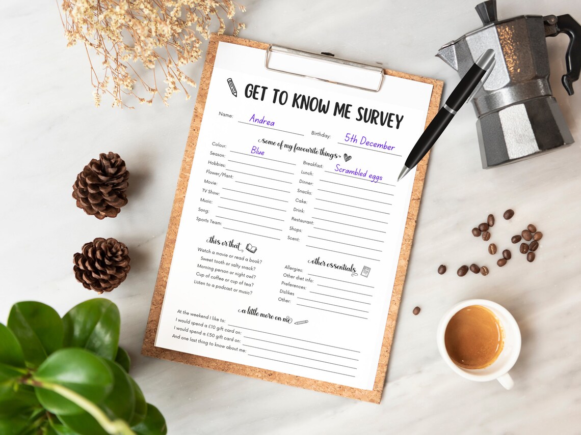 Employee Favorite Things Survey, Get to Know Me Questions, All About Me ...