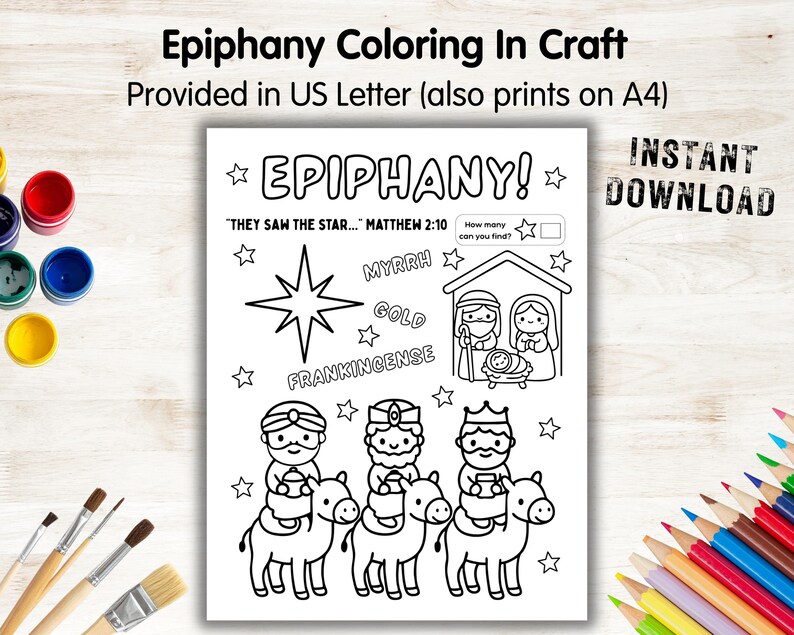 Epiphany Coloring Page Activity, Christian Bible Wise Men Star Craft ...