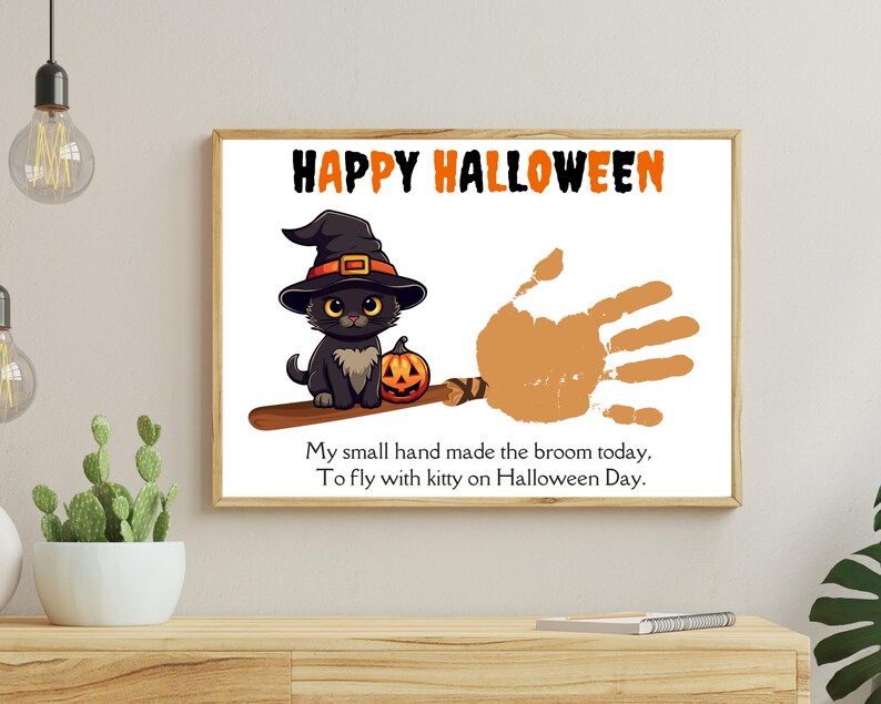 Halloween Cat Handprint Craft, Printable Kids Handprint Art, Black ...