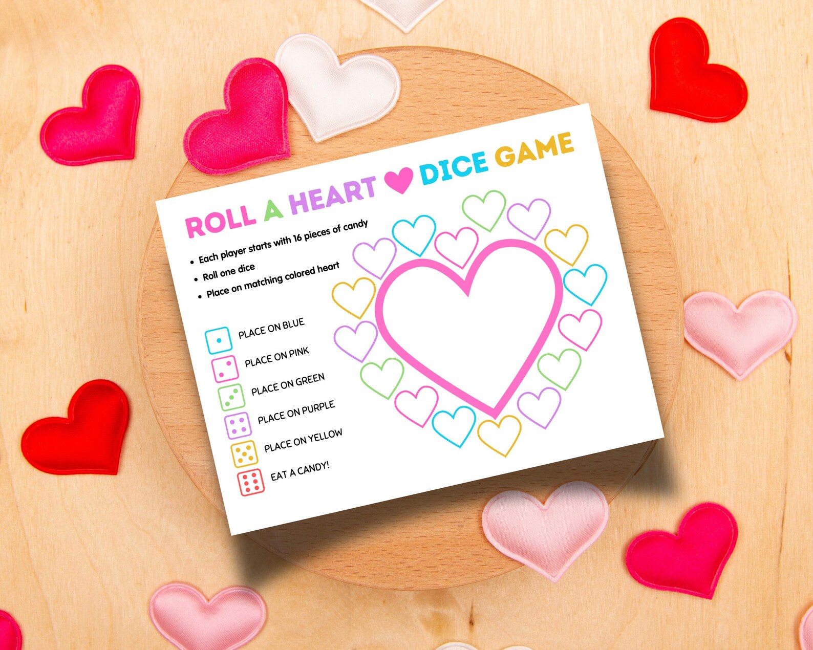 Valentines Roll a Heart Game, Valentines Party Game, Valentines Candy ...