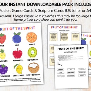 Fruit of the Spirit Matching Game, Bible Scripture Galatians 5 22-23 ...