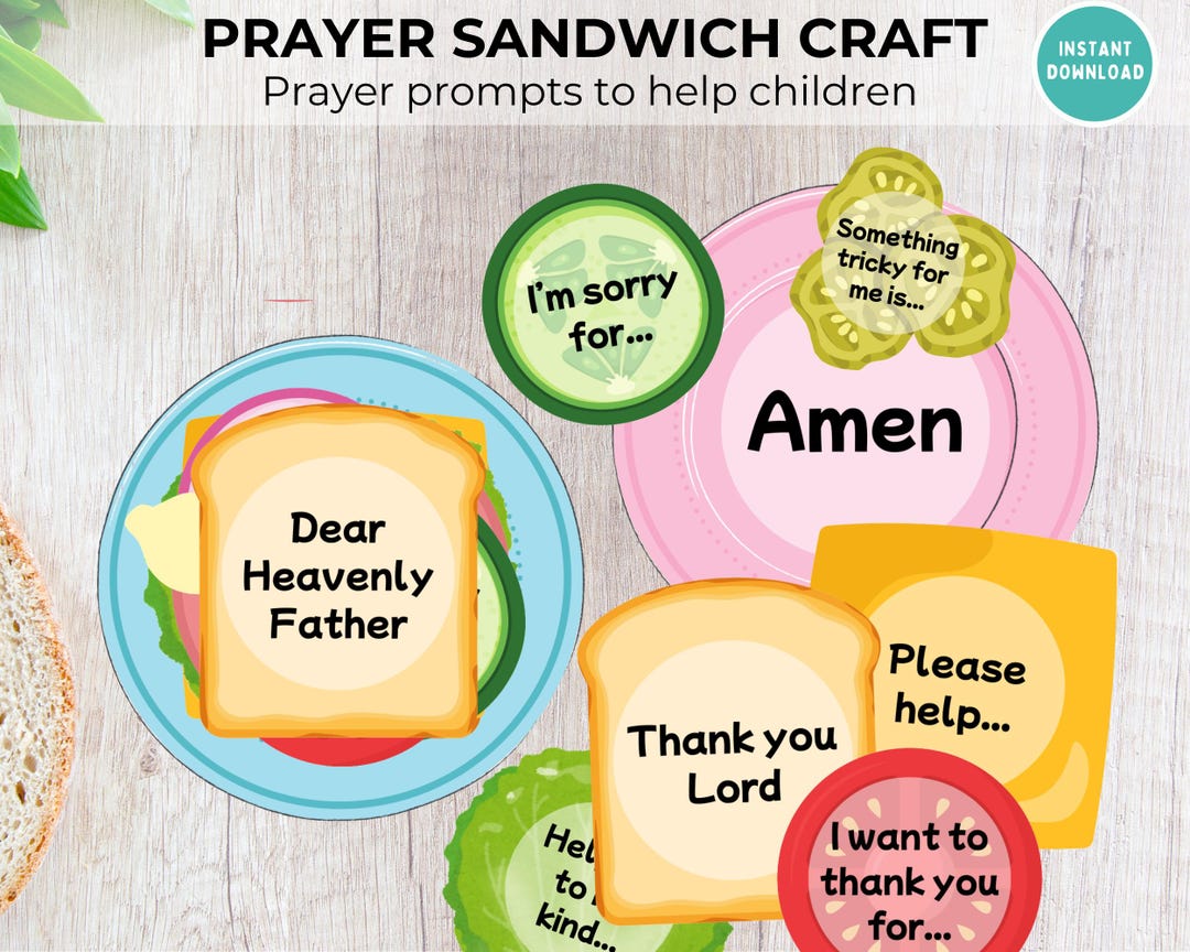 Kids Prayer Sandwich Craft, Sunday School Praying Lesson, Prayer Prompt ...