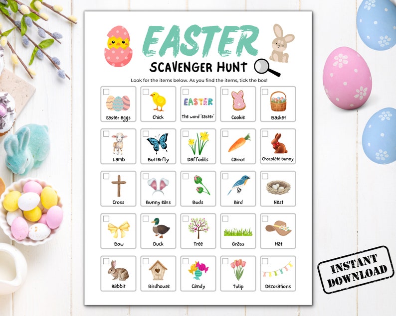 Easter Scavenger Hunt Printable, Outdoor Easter Treasure Hunt, Happy ...