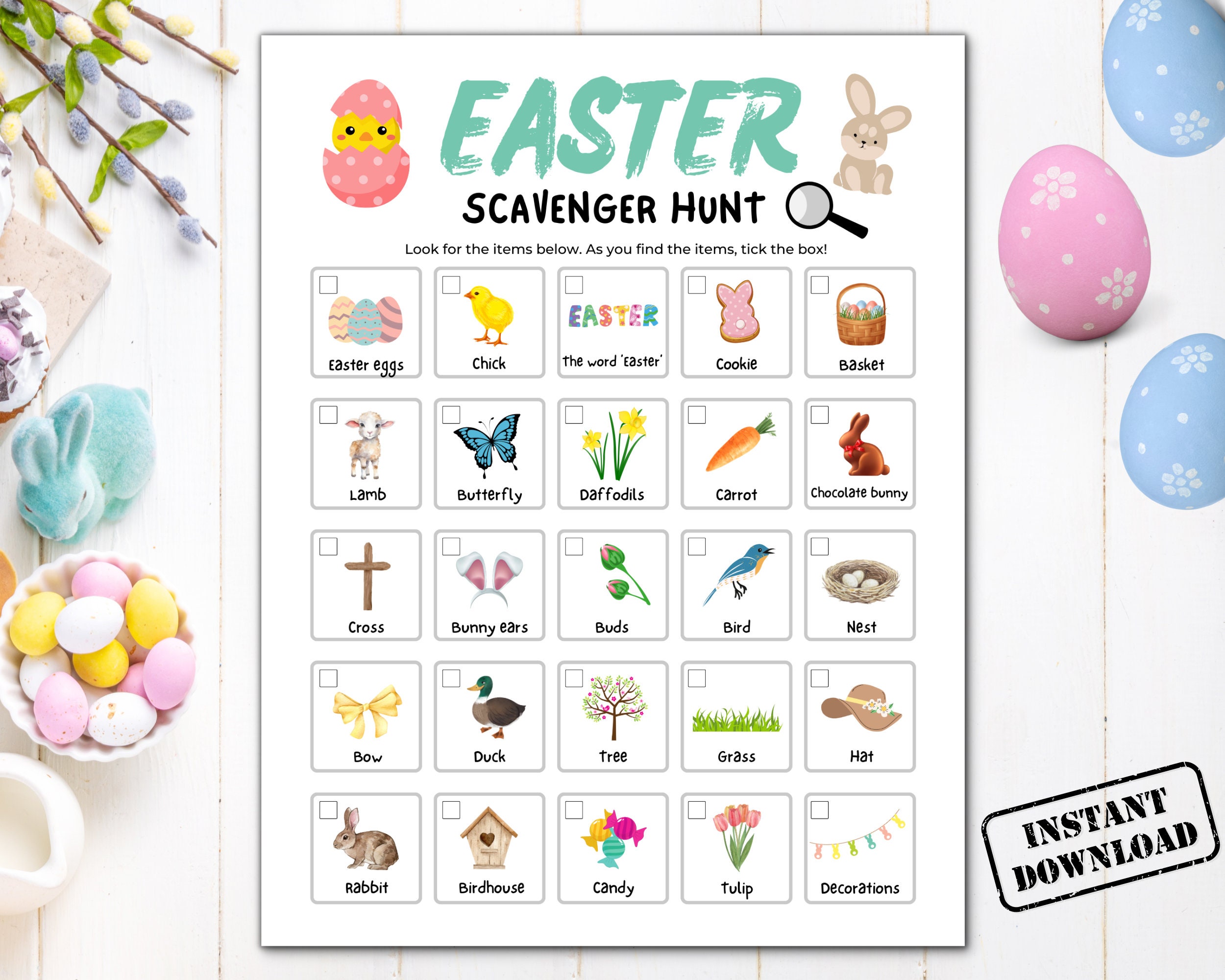Easter Scavenger Hunt Printable, Outdoor Easter Treasure Hunt, Happy ...