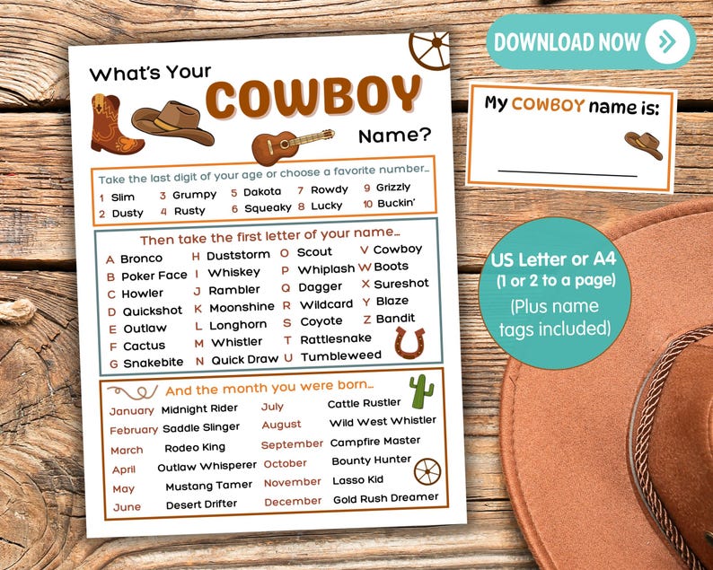 What's Your Cowboy Name Printable, Cowboy Name Game, Wild West ...