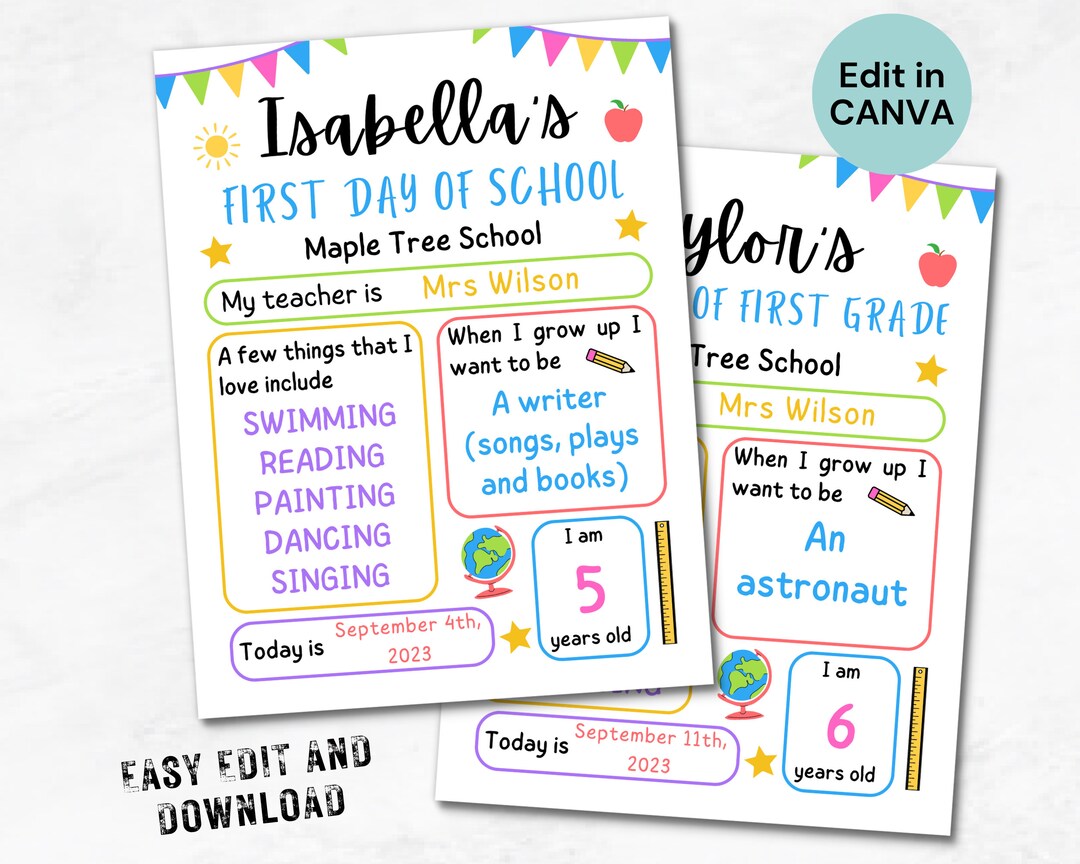 First Day of School Printable Sign, 1st Day of First Grade Photo Prop ...