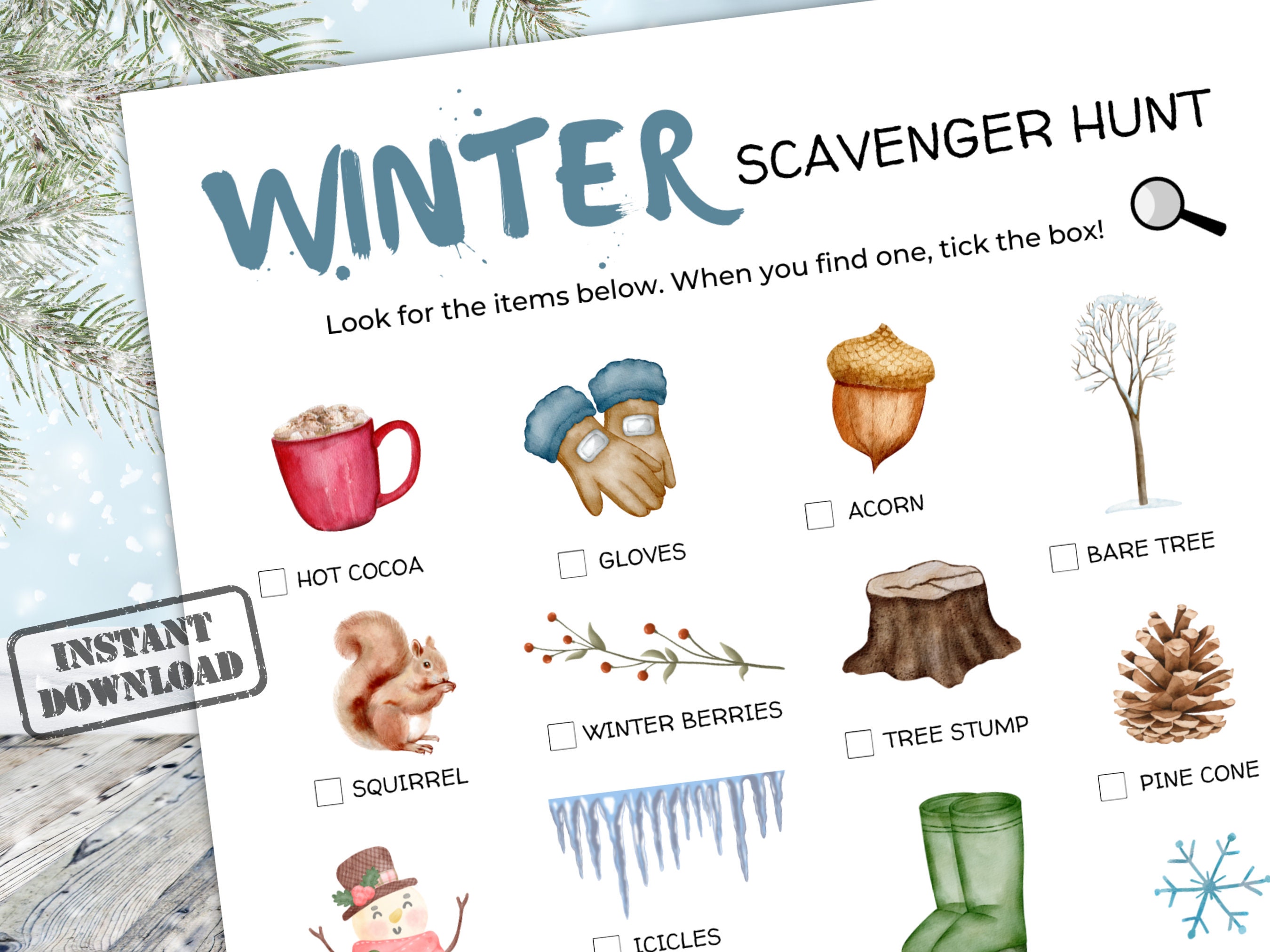 Winter Scavenger Hunt Printable, Outdoor Treasure Hunt Family Activity ...