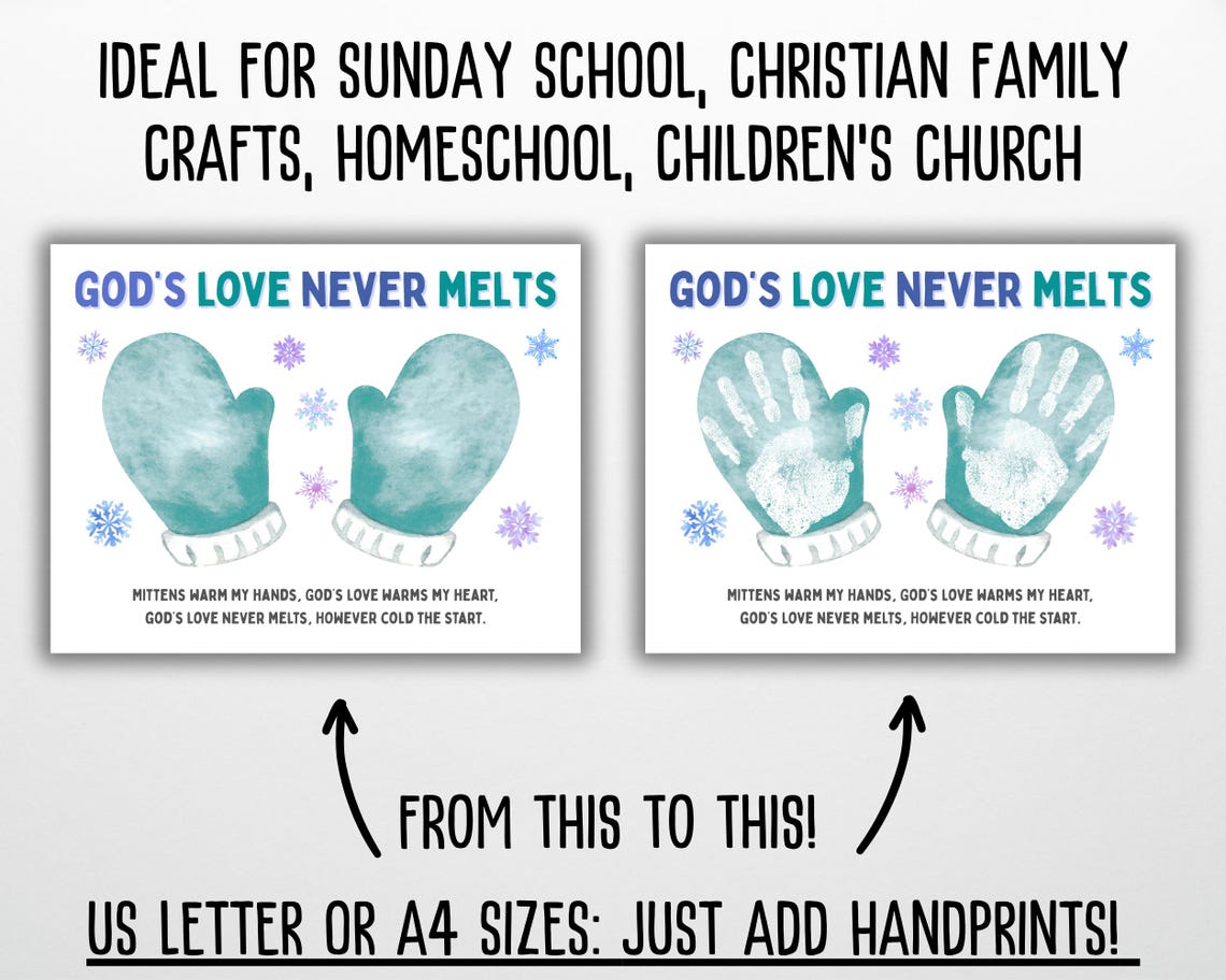 Christian Winter Mittens Handprint Craft, Sunday School Keepsake Art ...