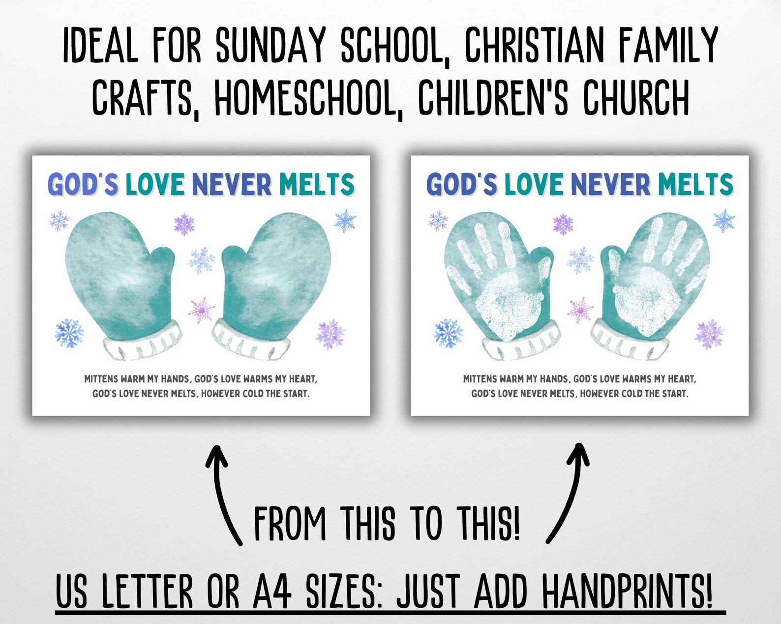 Christian Winter Mittens Handprint Craft, Sunday School Keepsake Art ...