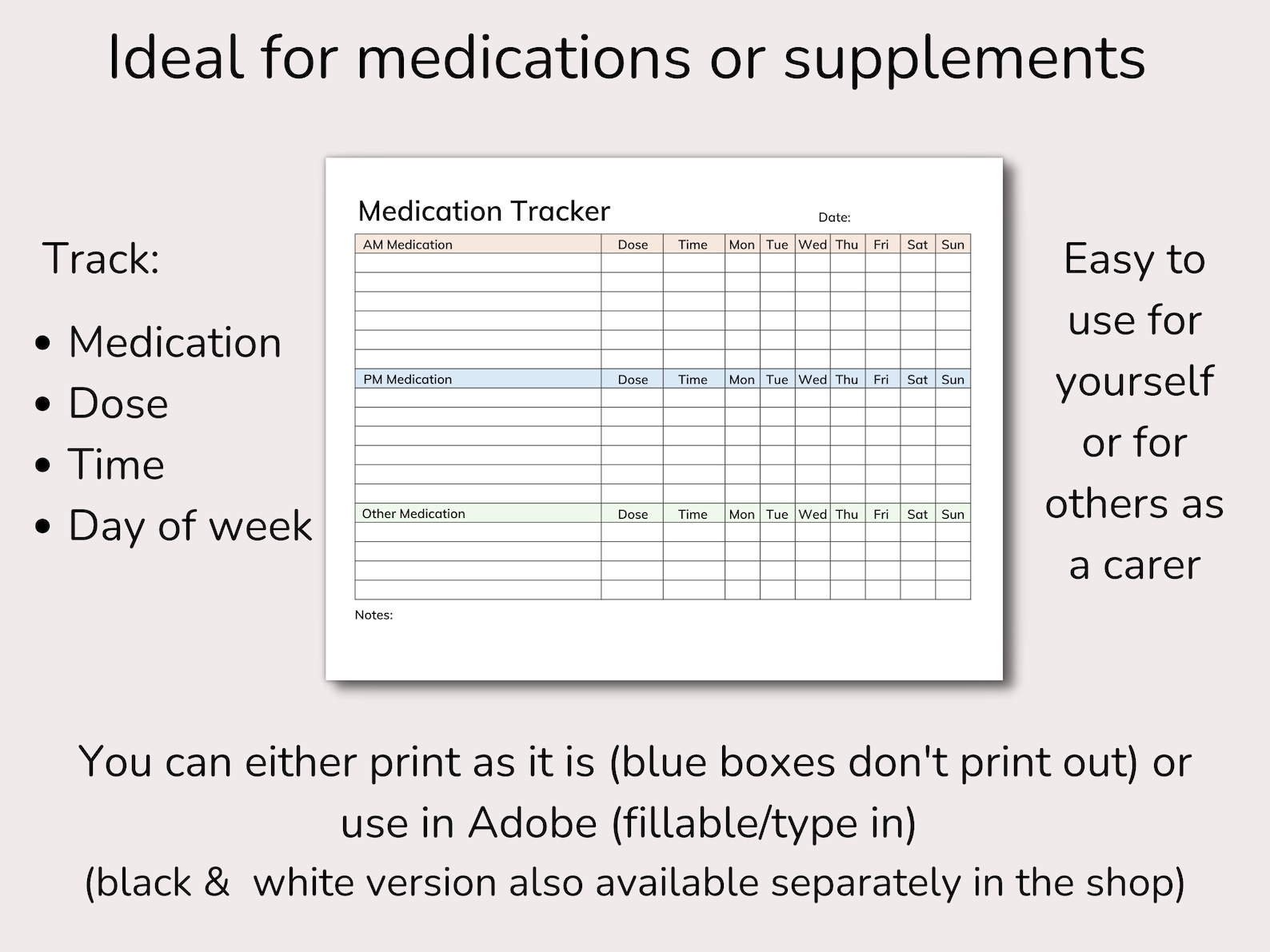 Medication Tracker Printable, Daily Medication Log, Weekly Medicine ...