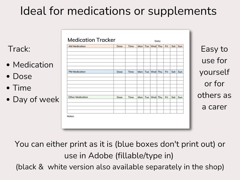 Medication Tracker Printable, Daily Medication Log, Weekly Medicine ...