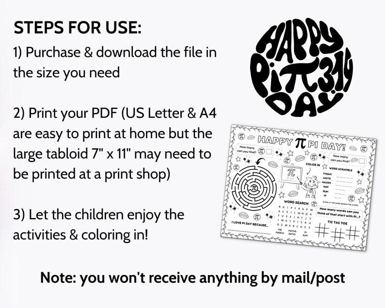 Pi Day Activity Placemat Printable, Pi Day Kids Craft Coloring Page ...