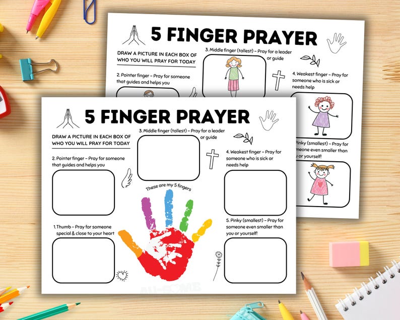 5 Finger Prayer Handprint Craft Printable, Kids Prayer Template ...