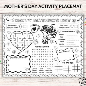 Happy Mothers Day Activity Placemat Printable, Mothers Day Craft ...