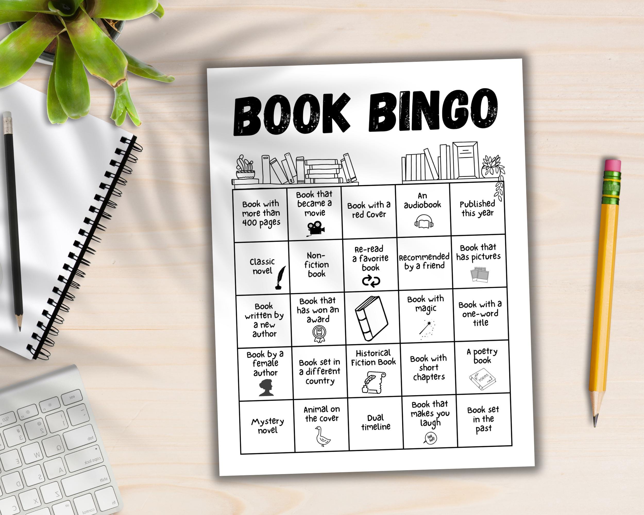 Book Bingo Reading Challenge, Book Reading Log Game, Books Read Tracker ...