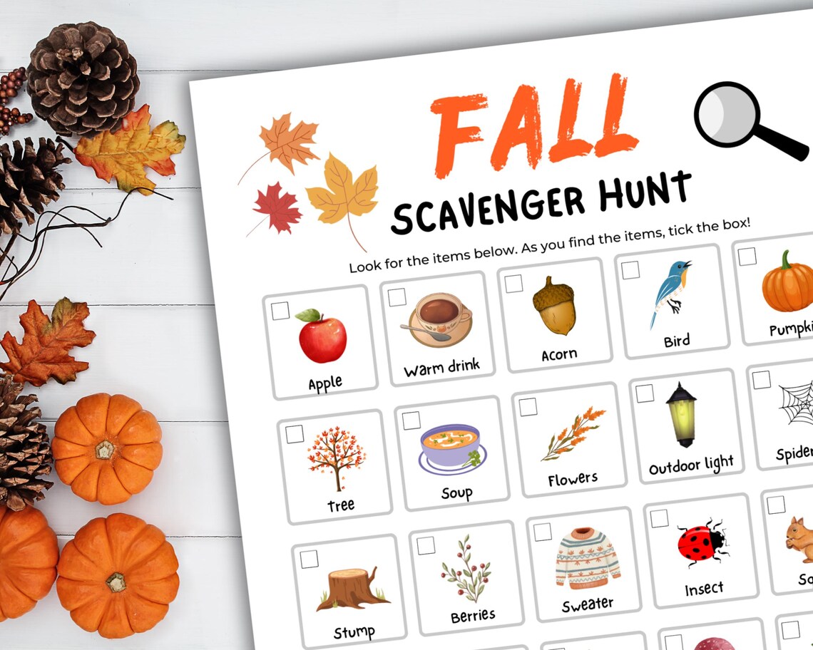 Fall Scavenger Hunt, Outdoor Autumn Treasure Hunt, Nature Scavenger ...