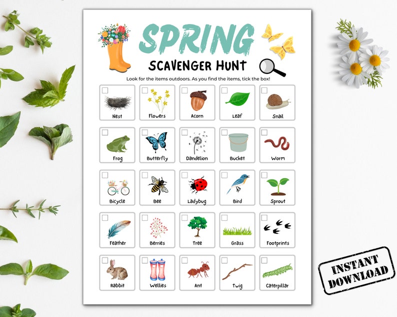 Spring Scavenger Hunt, Outdoor Season Treasure Hunt Printable, Nature ...