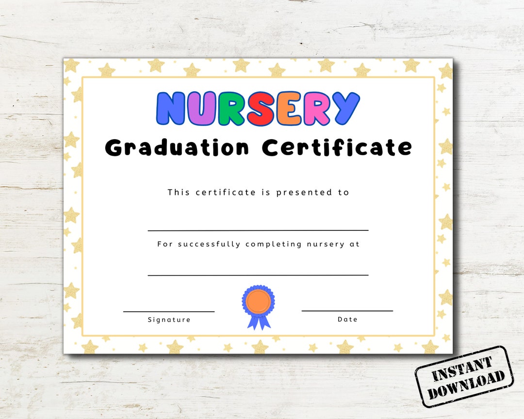 Nursery Graduation Diploma, Nursery Certificate Printable, Daycare ...