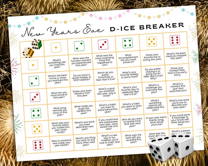 New Year’s Eve Icebreaker Printable, NYE Party Dice Game, Office ...