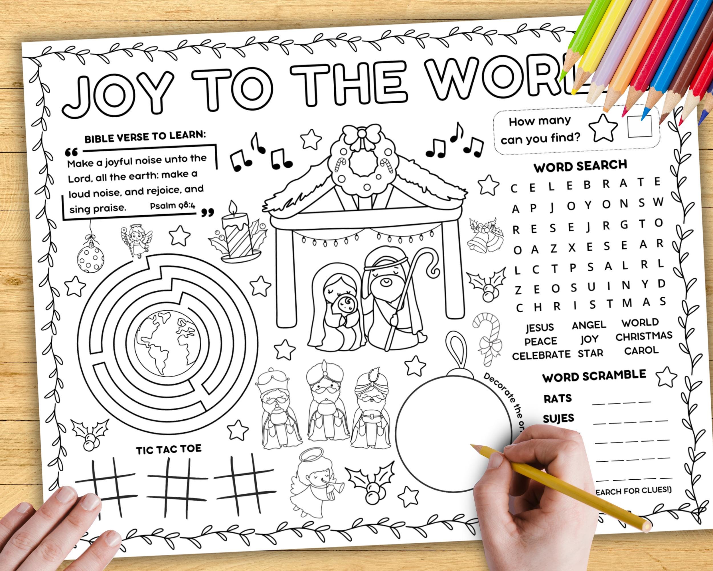 Joy to the World Activity Placemat, Christian Christmas Coloring Page ...