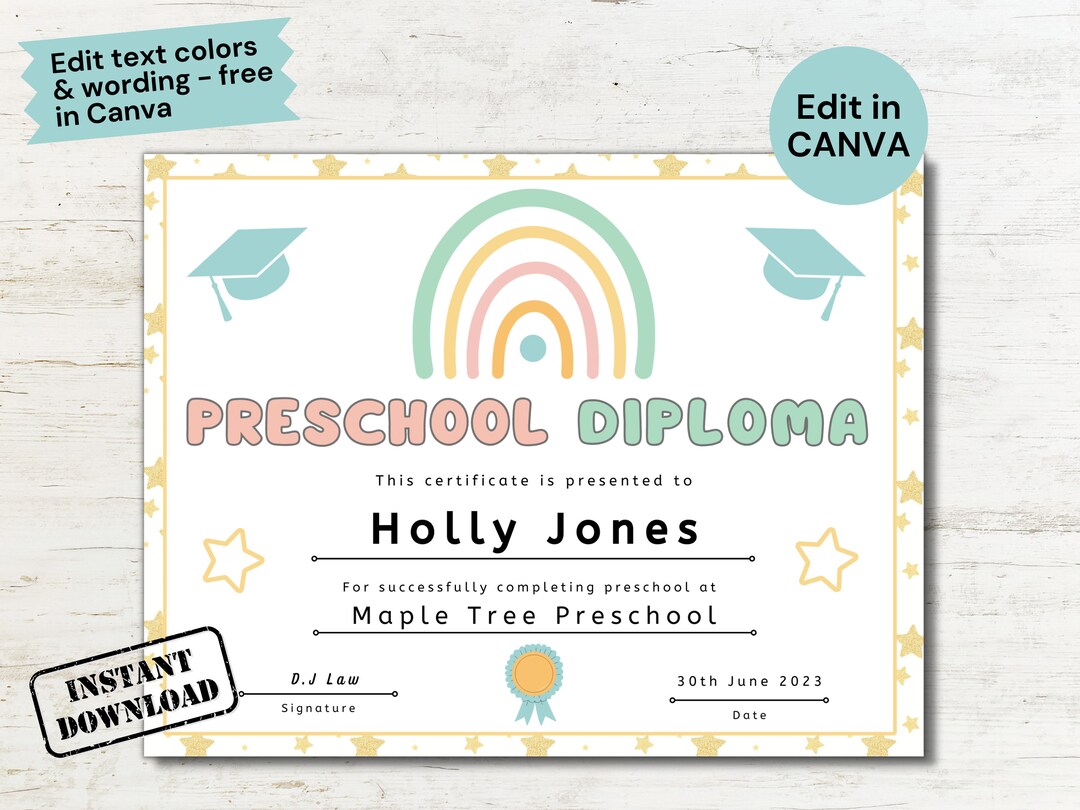 Editable Preschool Diploma, Daycare Graduation, Preschool Graduation ...