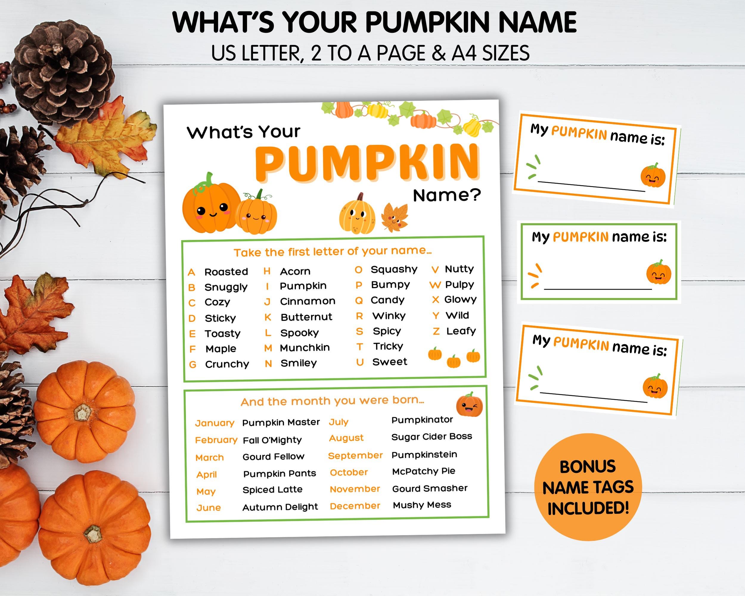 Pumpkin Name Game Printable, What's Your Pumpkin Name, Name Generator ...