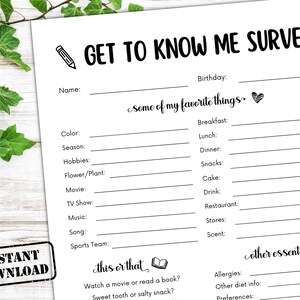 Employee Favorite Things Survey, Get to Know Me Questions, All About Me ...