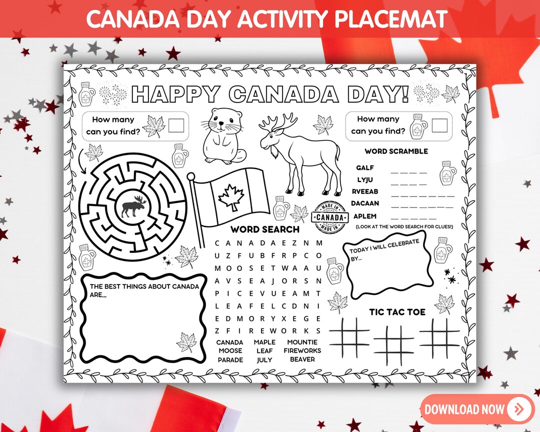 Canada Day Activity Placemat, Happy Canadian Party Festivities, Kids ...