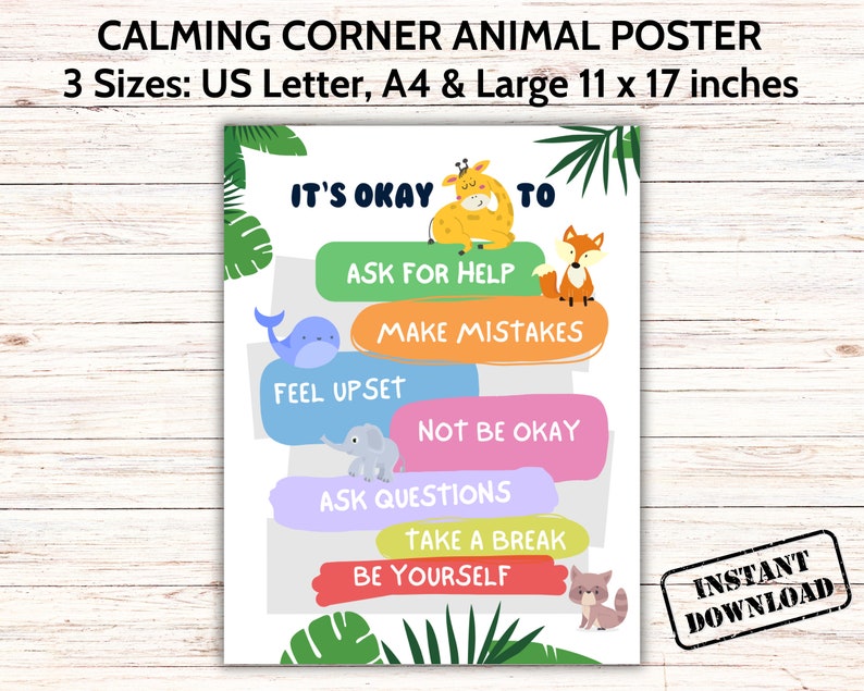 Calming Corner Poster, Children Classroom Calm Down Poster, Its OK Calm ...