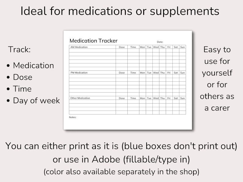 Medication Tracker Printable, Daily Medication Log, Weekly Medicine ...