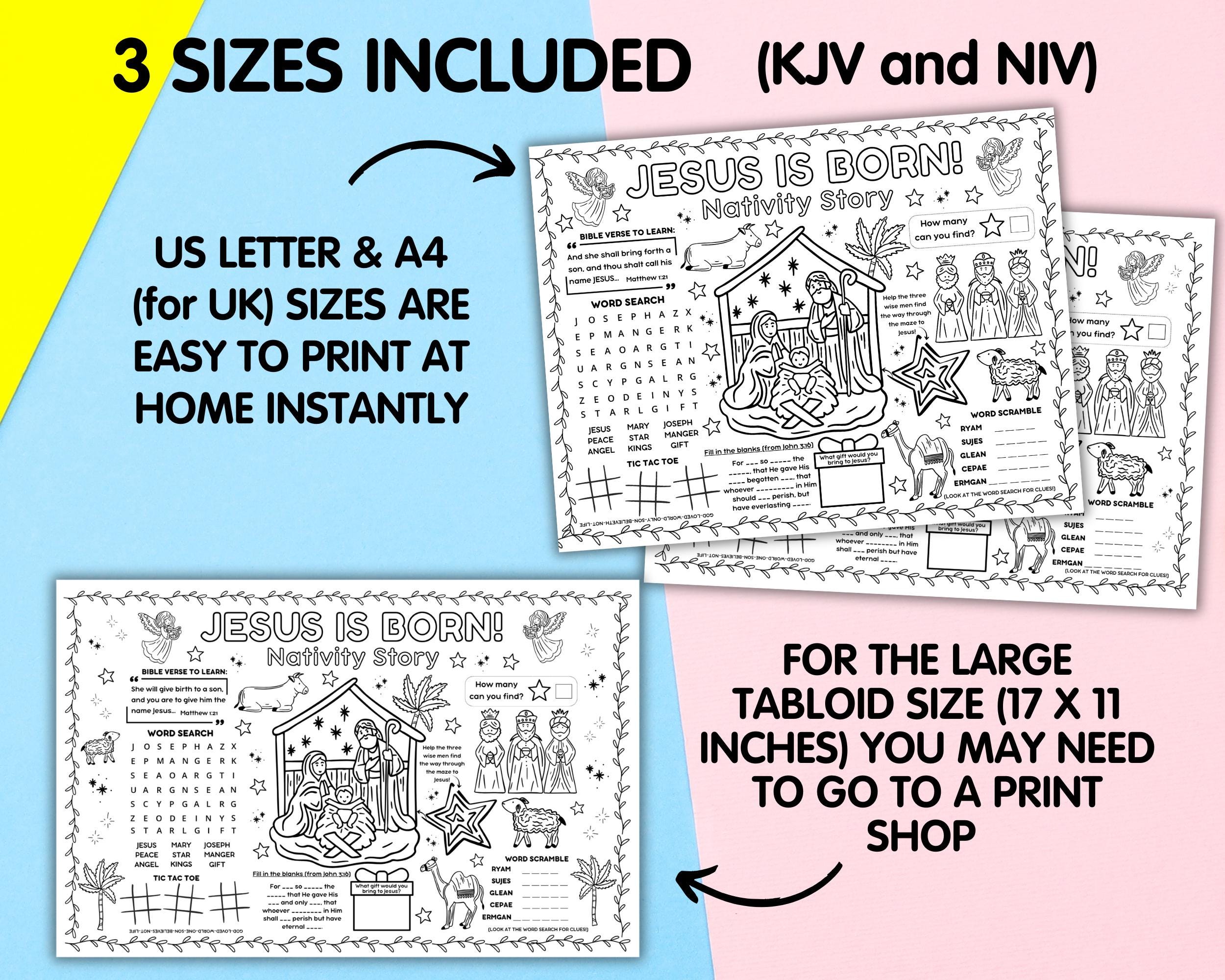 Nativity Bible Activity Placemat Printable, Christmas Coloring Page ...