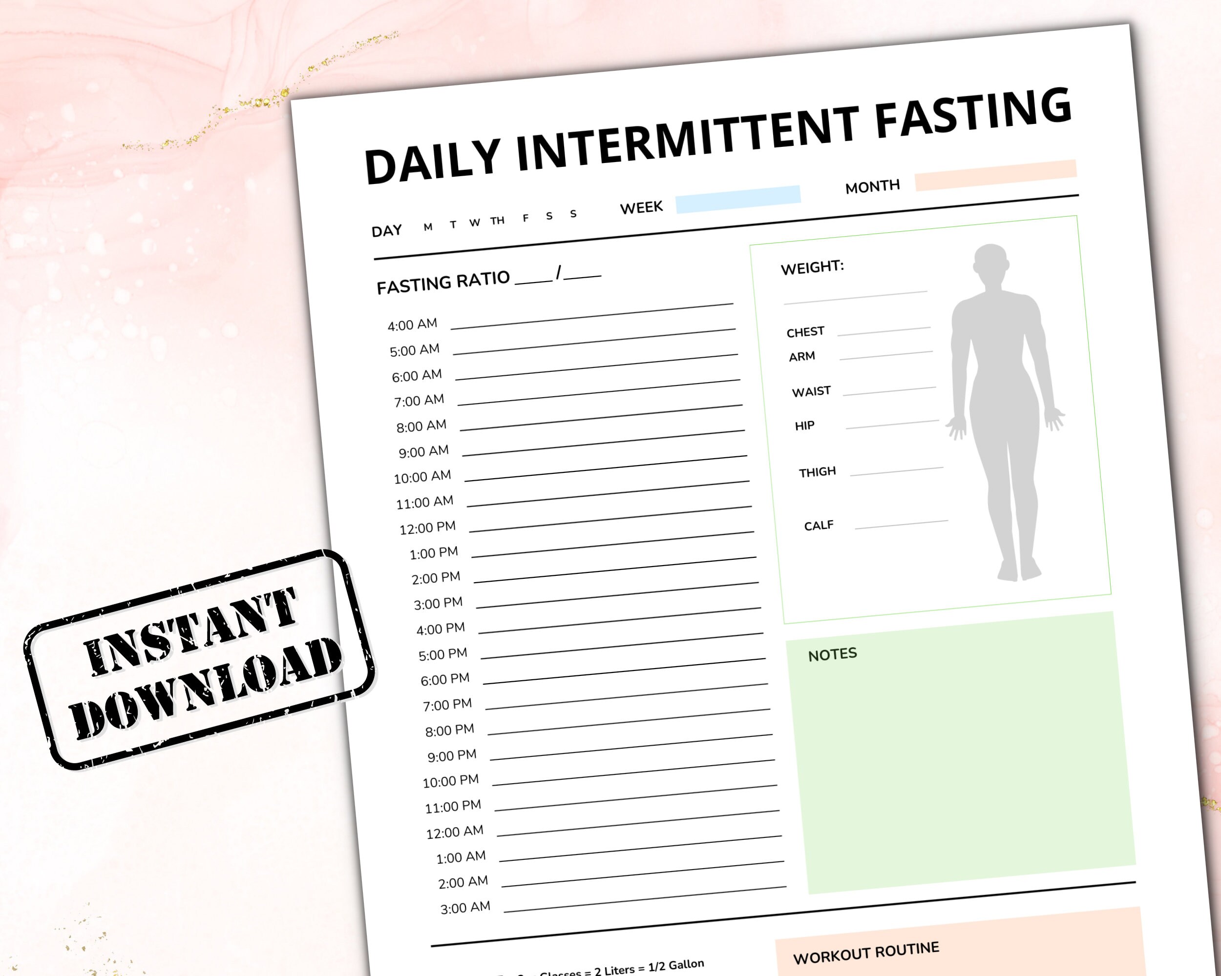 Intermittent Fasting Tracker Printable, Daily Intermittent Fasting Log ...