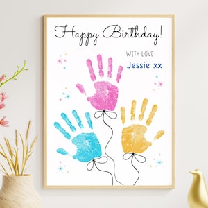 Happy Birthday Handprint Craft Printable, Birthday Balloons Card DIY ...
