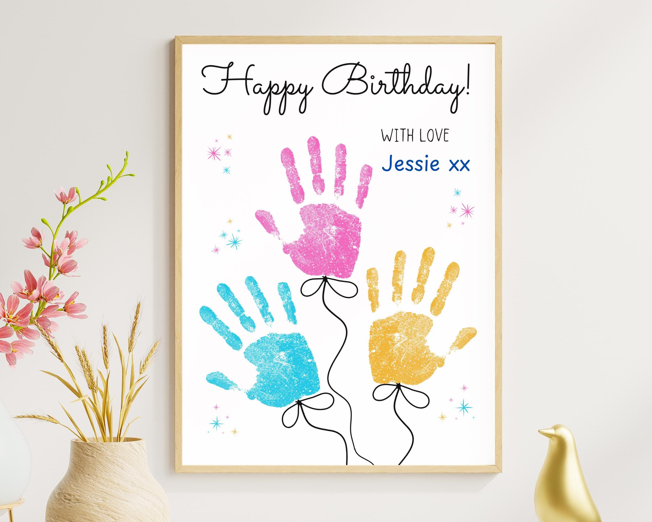 Happy Birthday Handprint Craft Printable, Birthday Balloons Card DIY ...