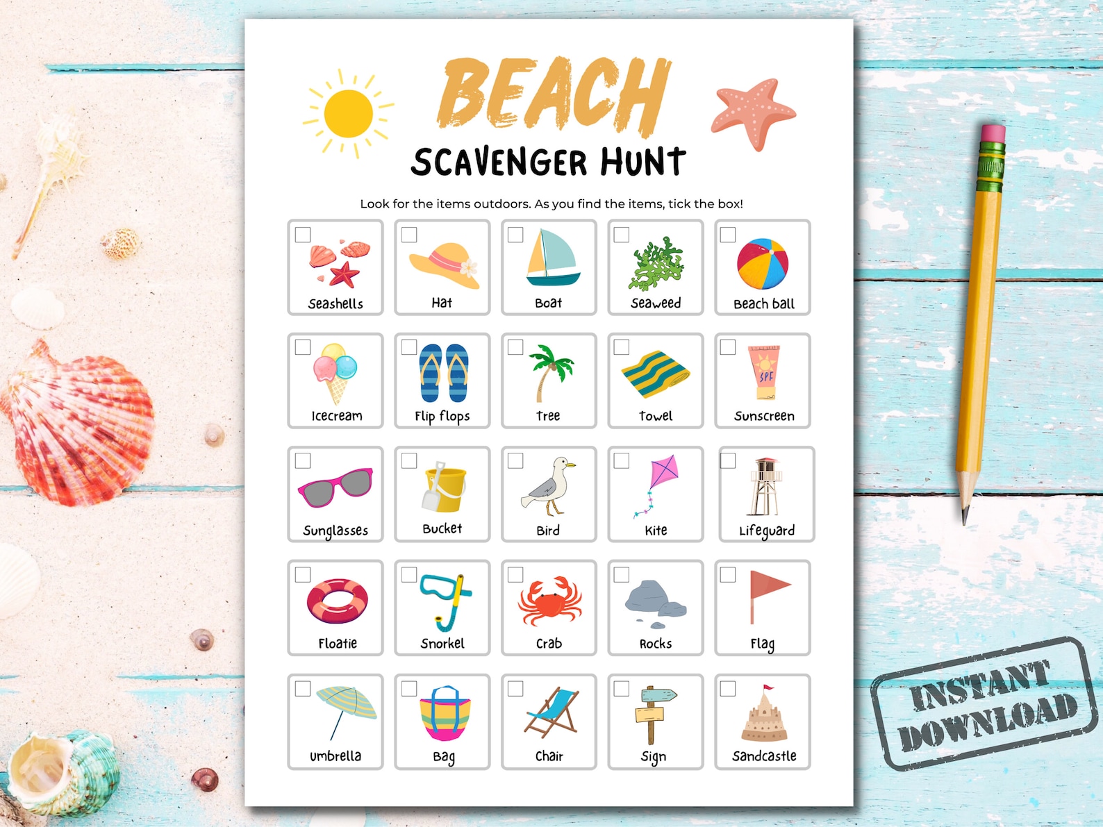 Beach Scavenger Hunt, Scavenger Hunt for Kids, Outdoor Treasure Hunt ...