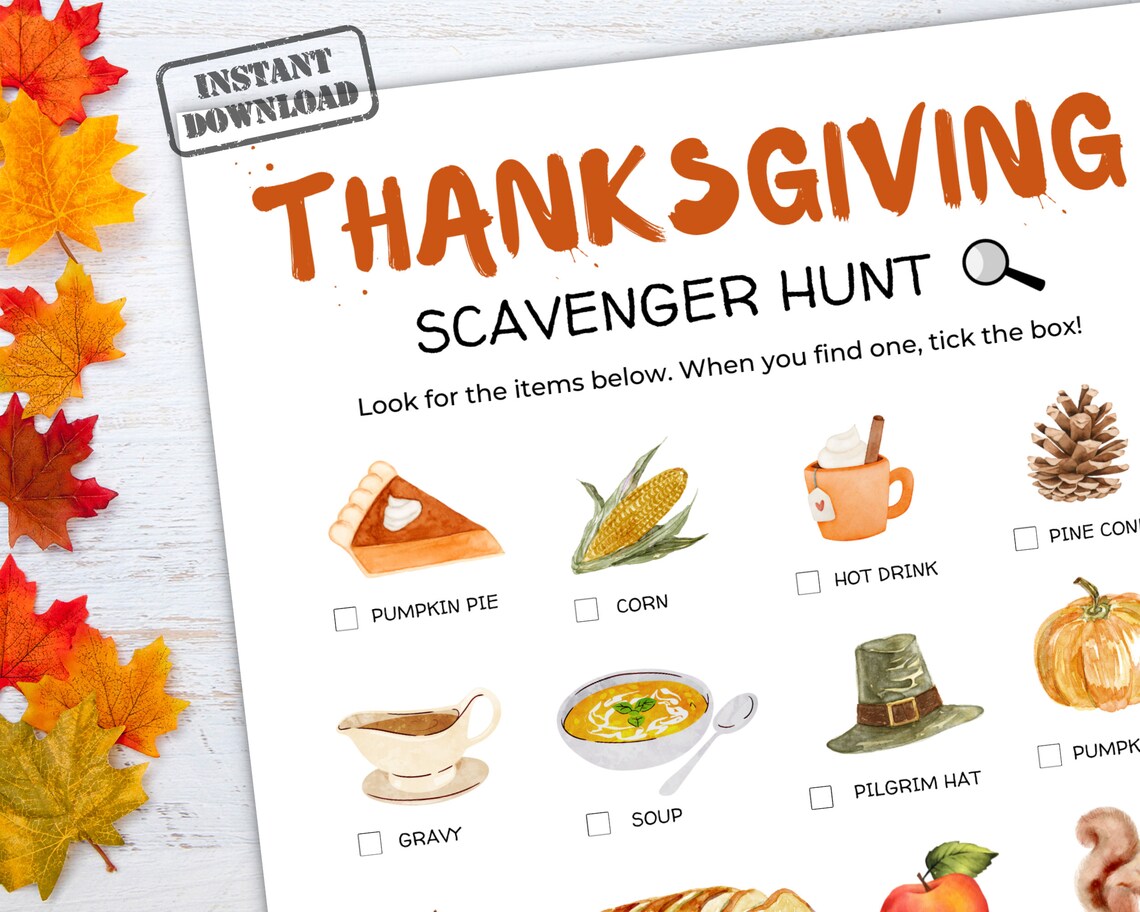Thanksgiving Scavenger Hunt Printable, Kids Thanksgiving Classroom ...