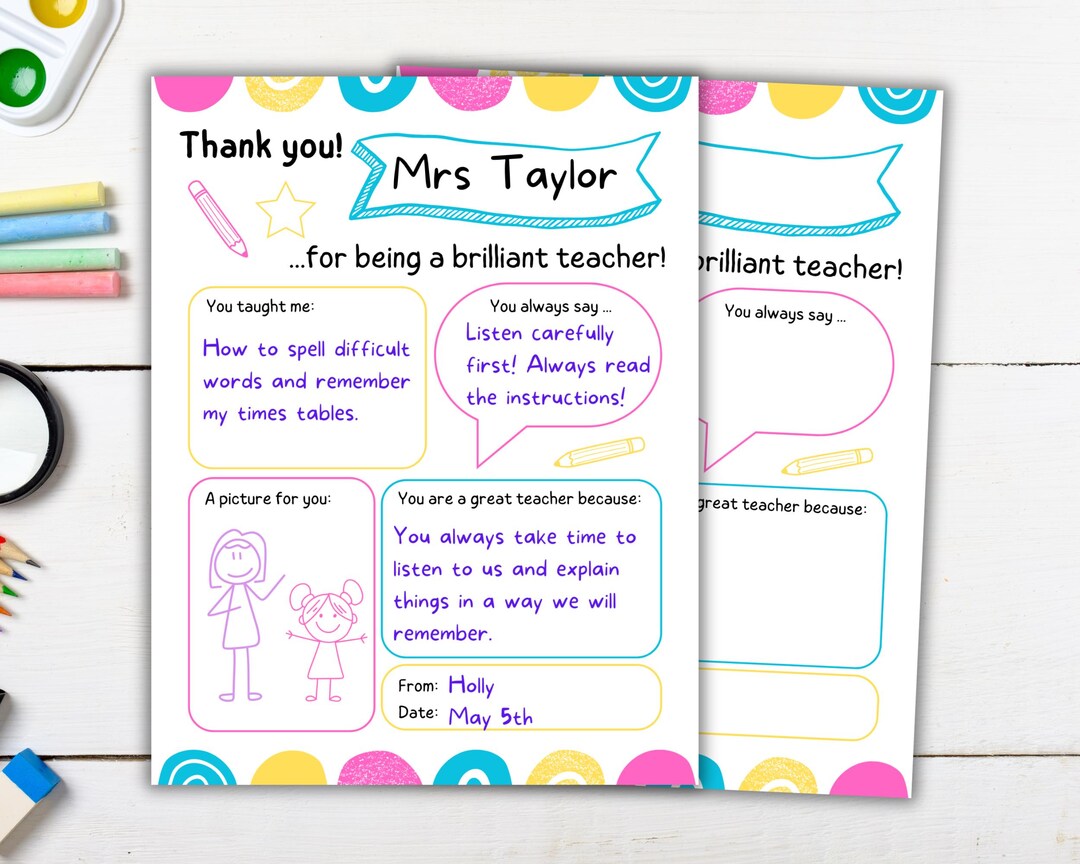 All About My Teacher Printable Card, Thank You Teacher Gift Classroom ...