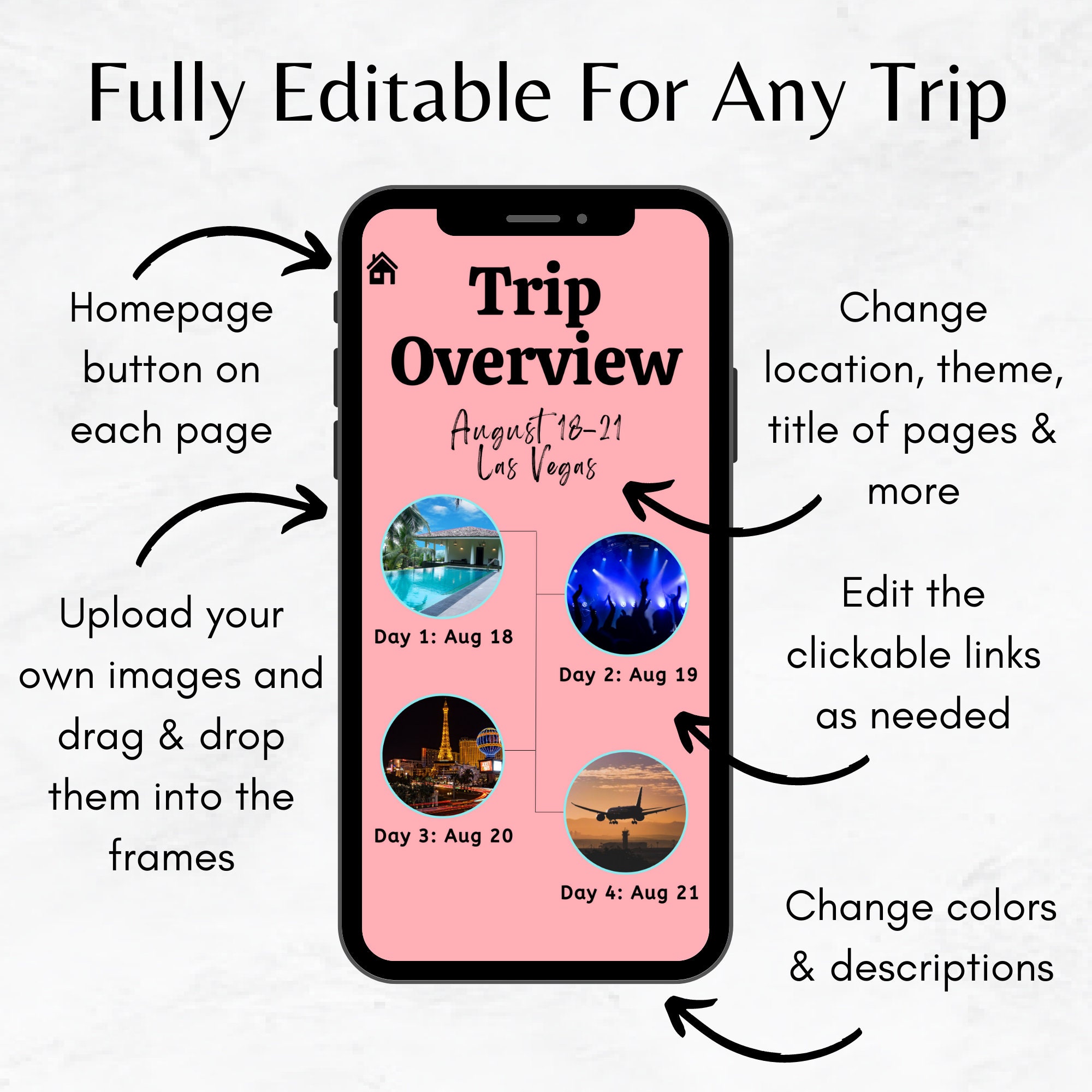 Bachelorette Weekend Mobile Travel Itinerary Template, Editable Digital ...