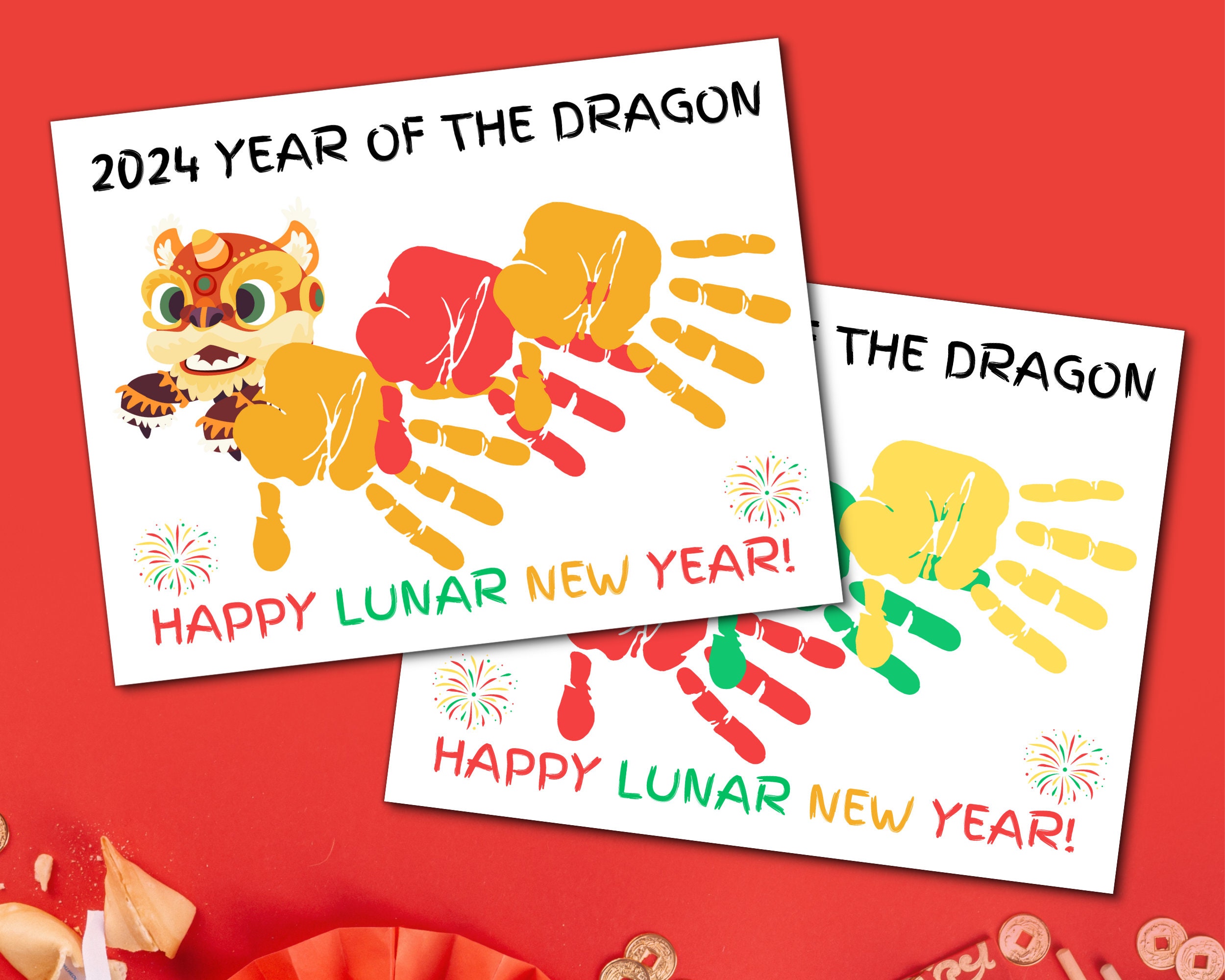 Lunar New Year Handprint Craft, 2024 Year of the Dragon DIY Art Project ...