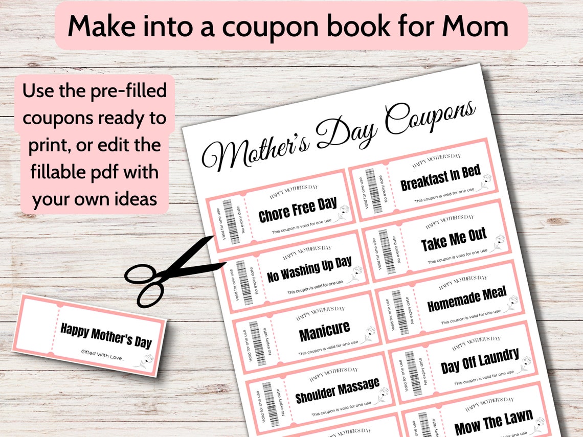 Editable Mothers Day Coupons Printable, Mom Coupon Book Template ...