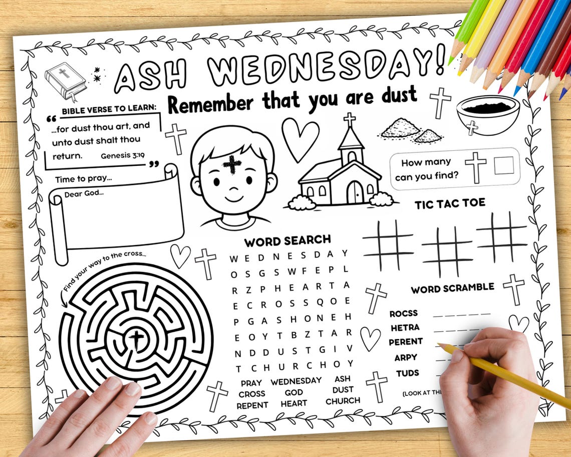 Ash Wednesday Activity Placemat, Christian Bible Coloring Page ...