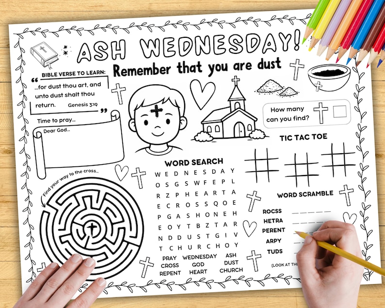 Ash Wednesday Activity Placemat, Christian Bible Coloring Page ...