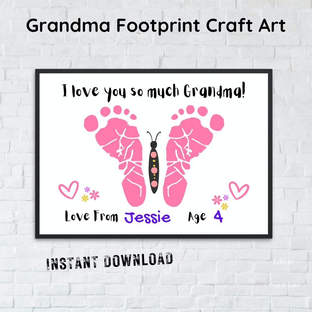 Grandma Butterfly Art Footprint Craft, First Grandmothers Keepsake Gift ...