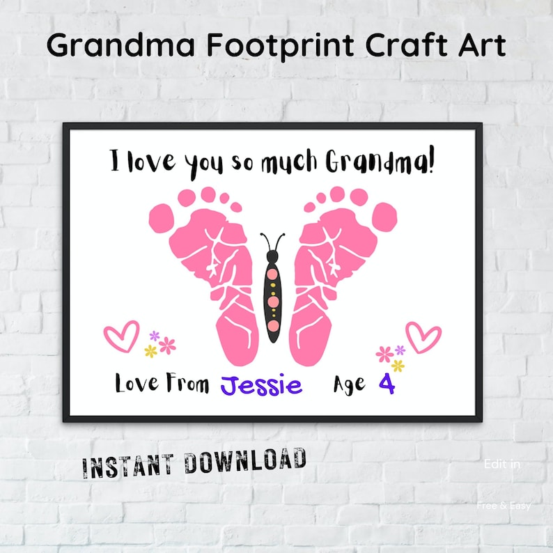 Grandma Butterfly Art Footprint Craft, First Grandmothers Keepsake Gift ...