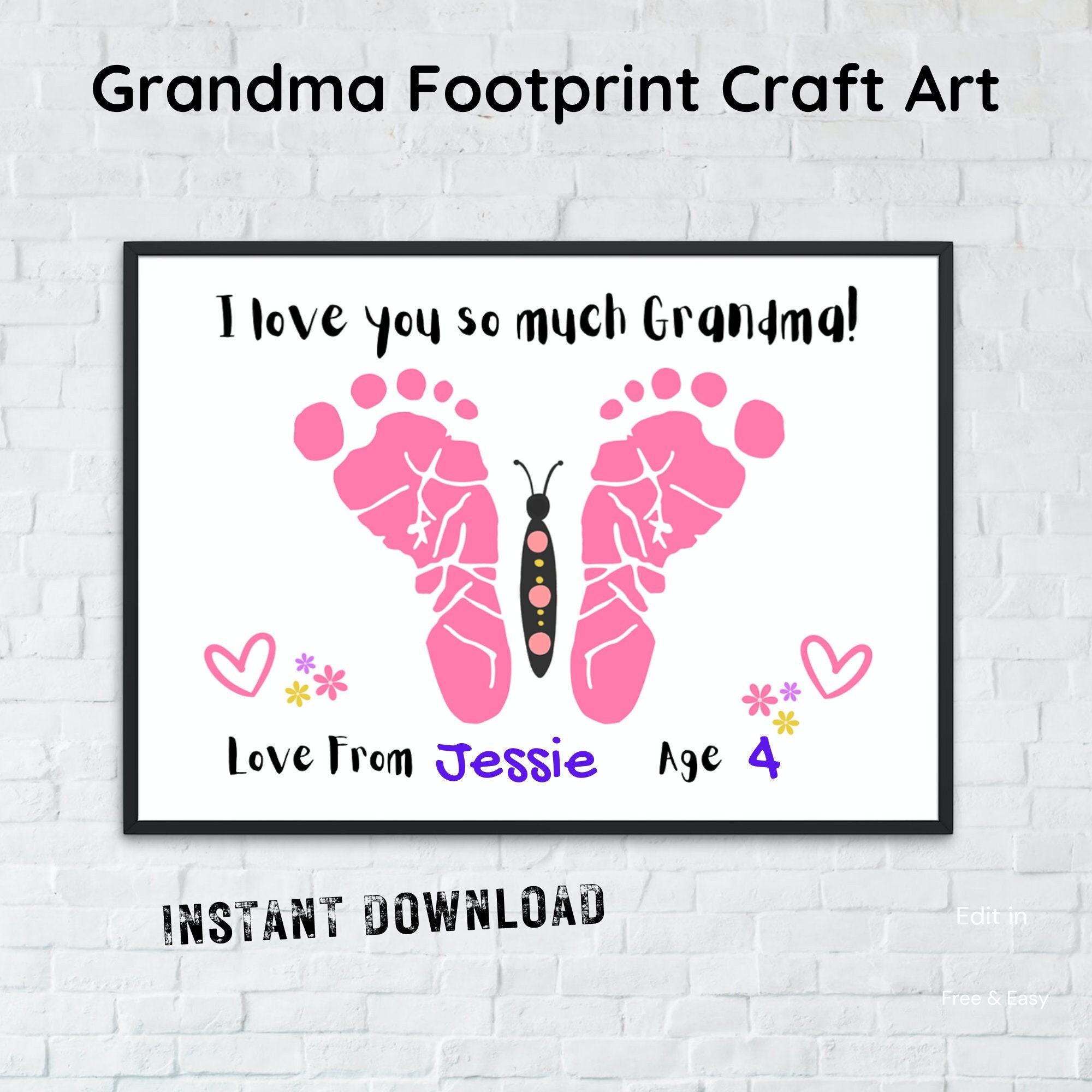 Grandma Butterfly Art Footprint Craft, First Grandmothers Keepsake Gift ...