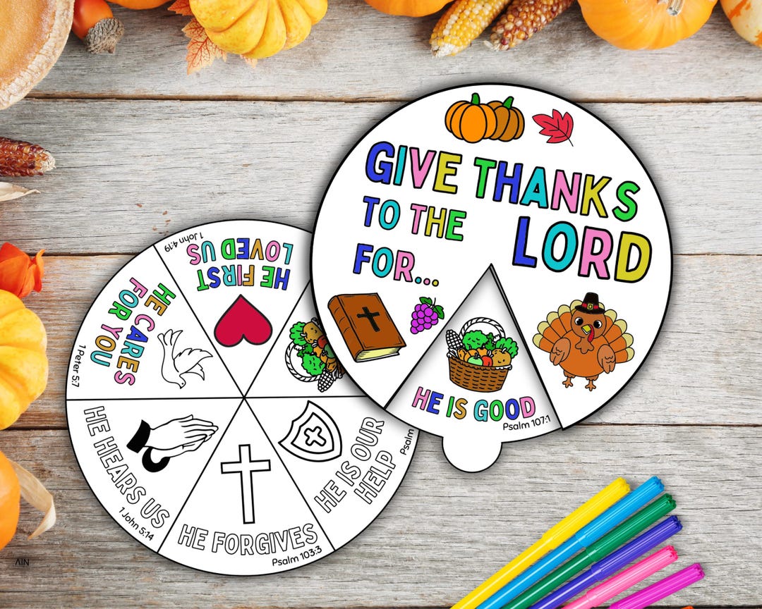 Thanksgiving Bible Coloring Wheel Craft, Give Thanks to the Lord ...