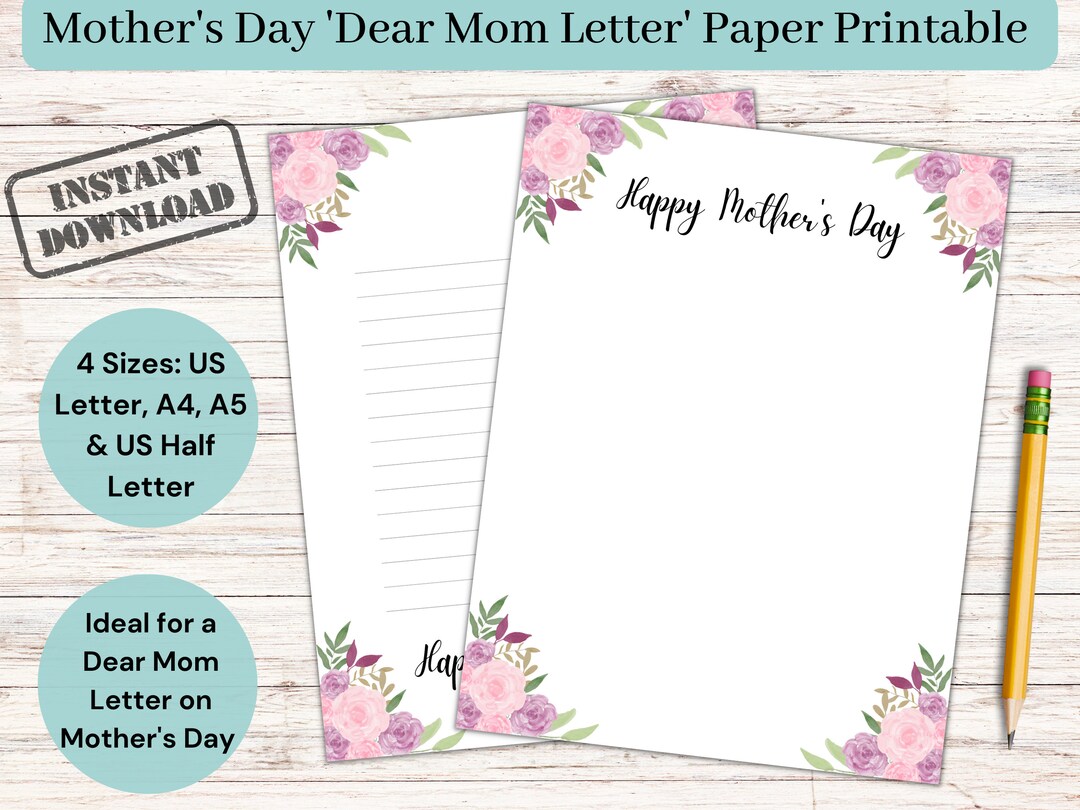 Mothers Day Letter Printable Dear Mom Letter Printable - Etsy