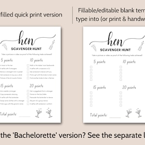 Hen Scavenger Hunt, Hen Party Games, Bachelorette Girls Night Out Bar ...