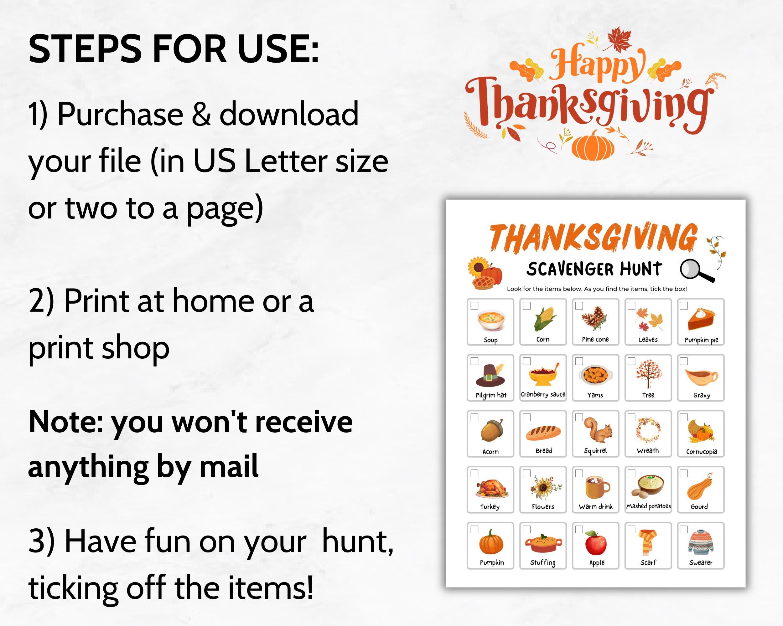 Thanksgiving Scavenger Hunt Printable, Thanksgiving Family Activity ...