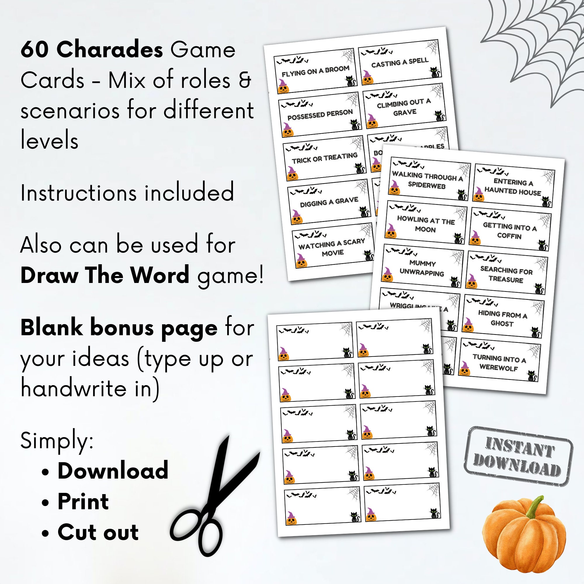 Halloween Charades Game, Halloween Party Game for Kids or Adult Teams ...